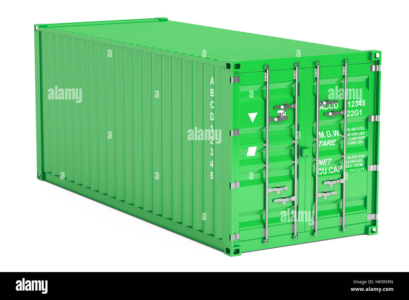 green cargo container, 3D rendering isolated on white background Stock Photo - Alamy