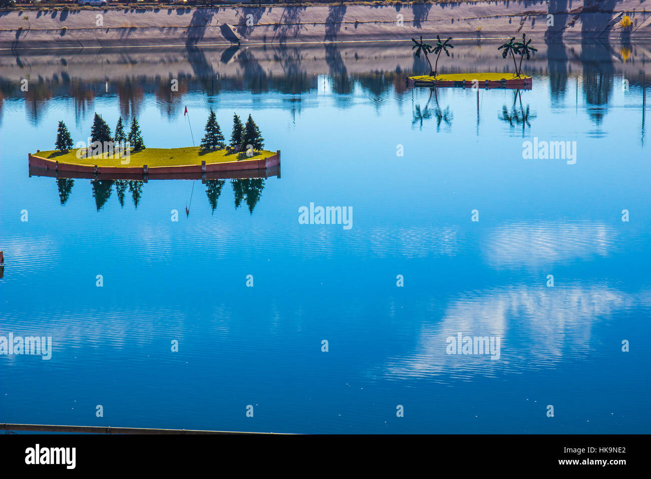 Golf Islands At Lake Driving Range Stock Photo - Alamy