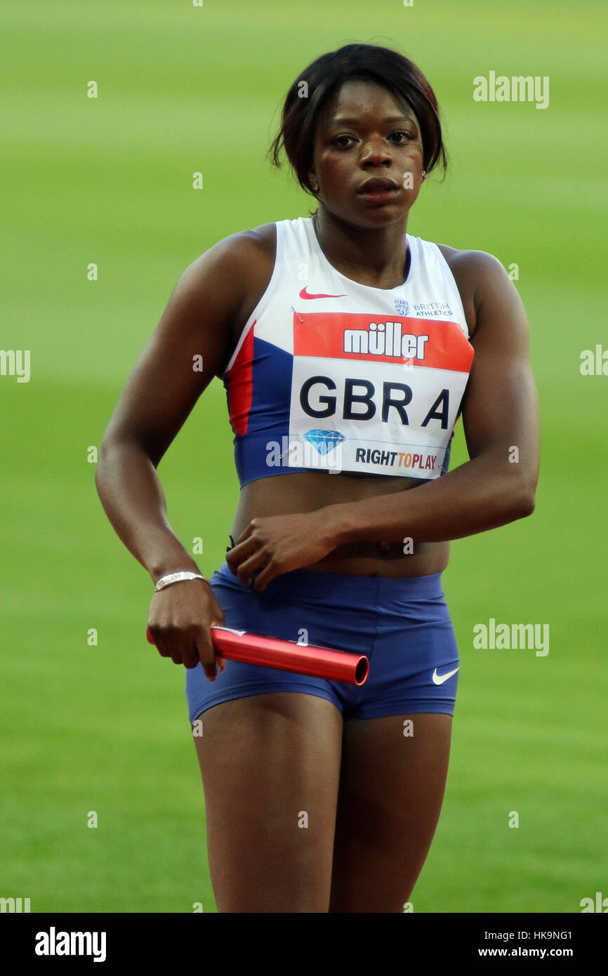 Asha Philip of Great Britain runs the first leg in the womens 4x100m ...