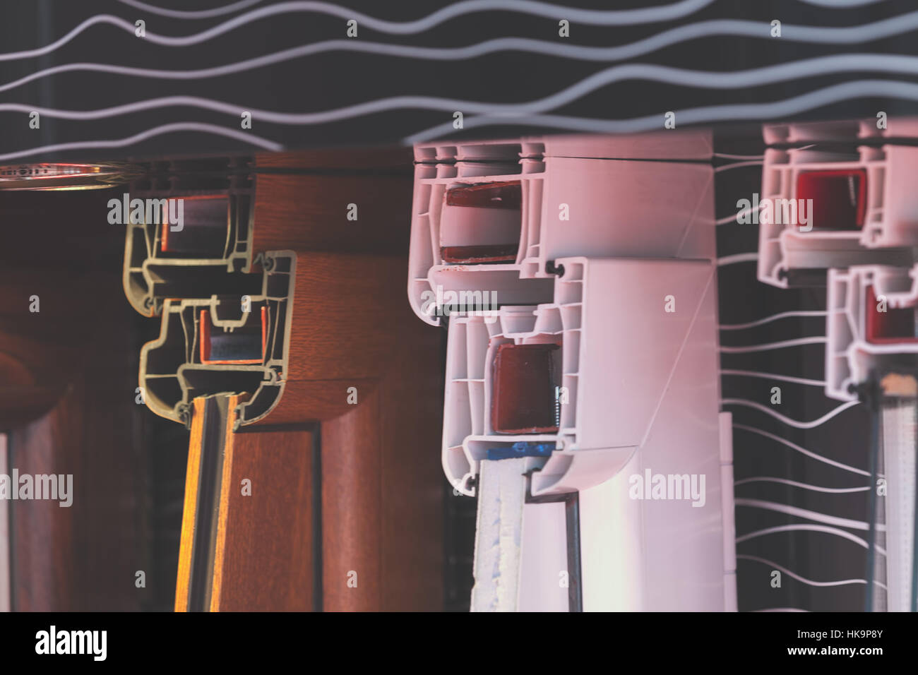 cross-section aluminum window frames on a colorful background , note ...