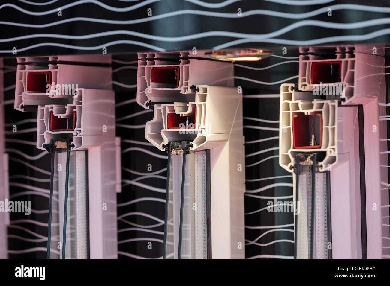 cross-section aluminum window frames on a colorful background , note ...
