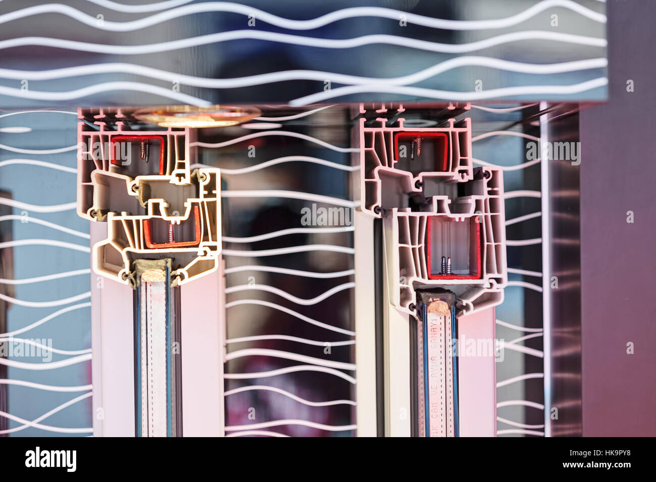 cross-section aluminum window frames on a colorful background , note ...