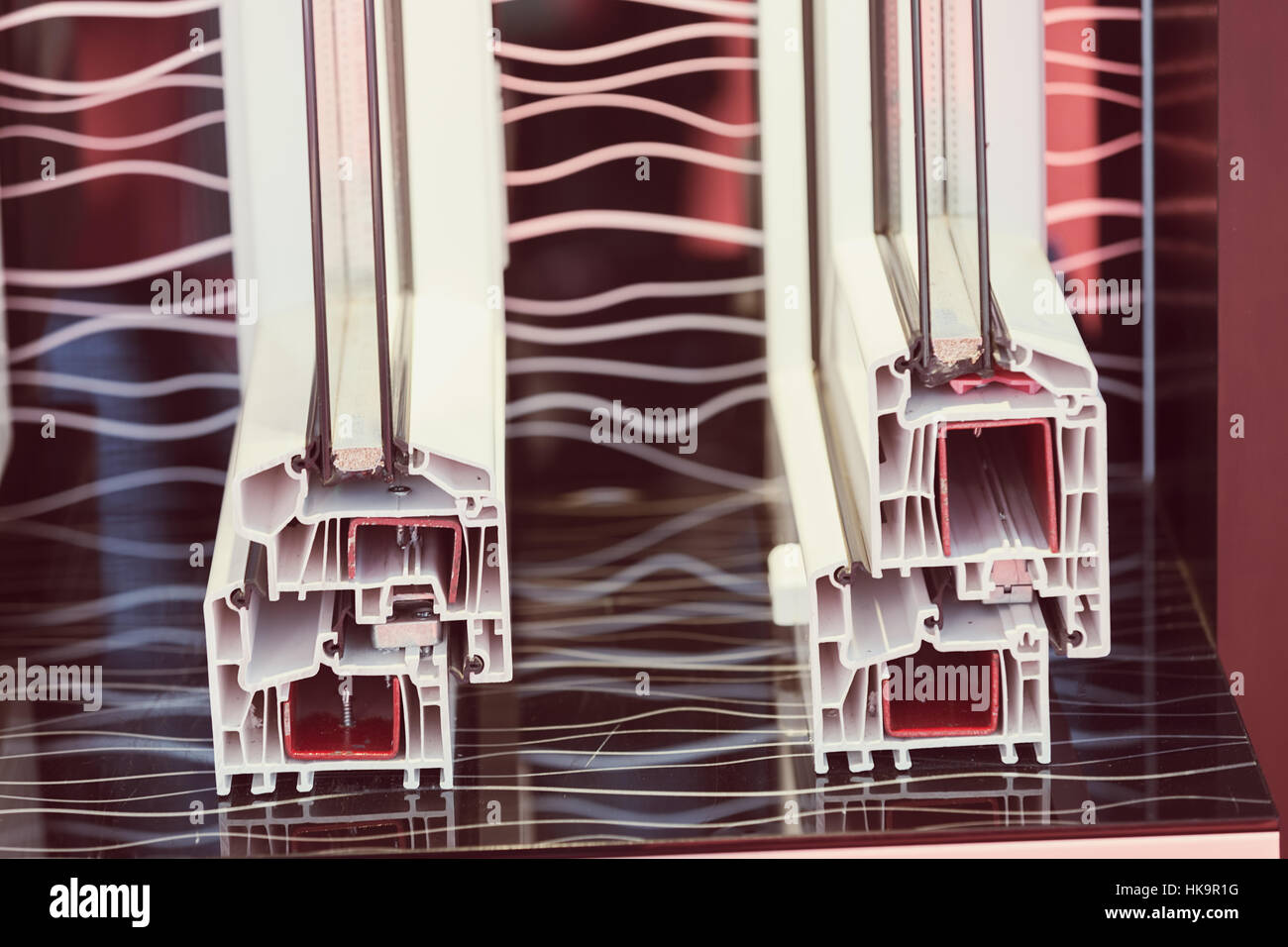 cross-section aluminum window frames on a colorful background , note ...