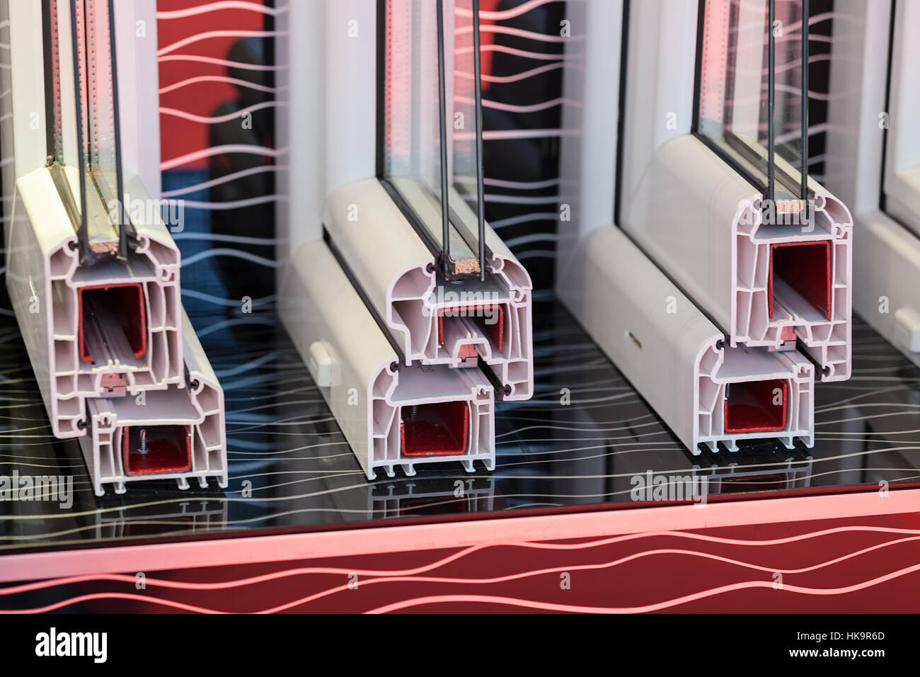 cross-section aluminum window frames on a colorful background , note ...