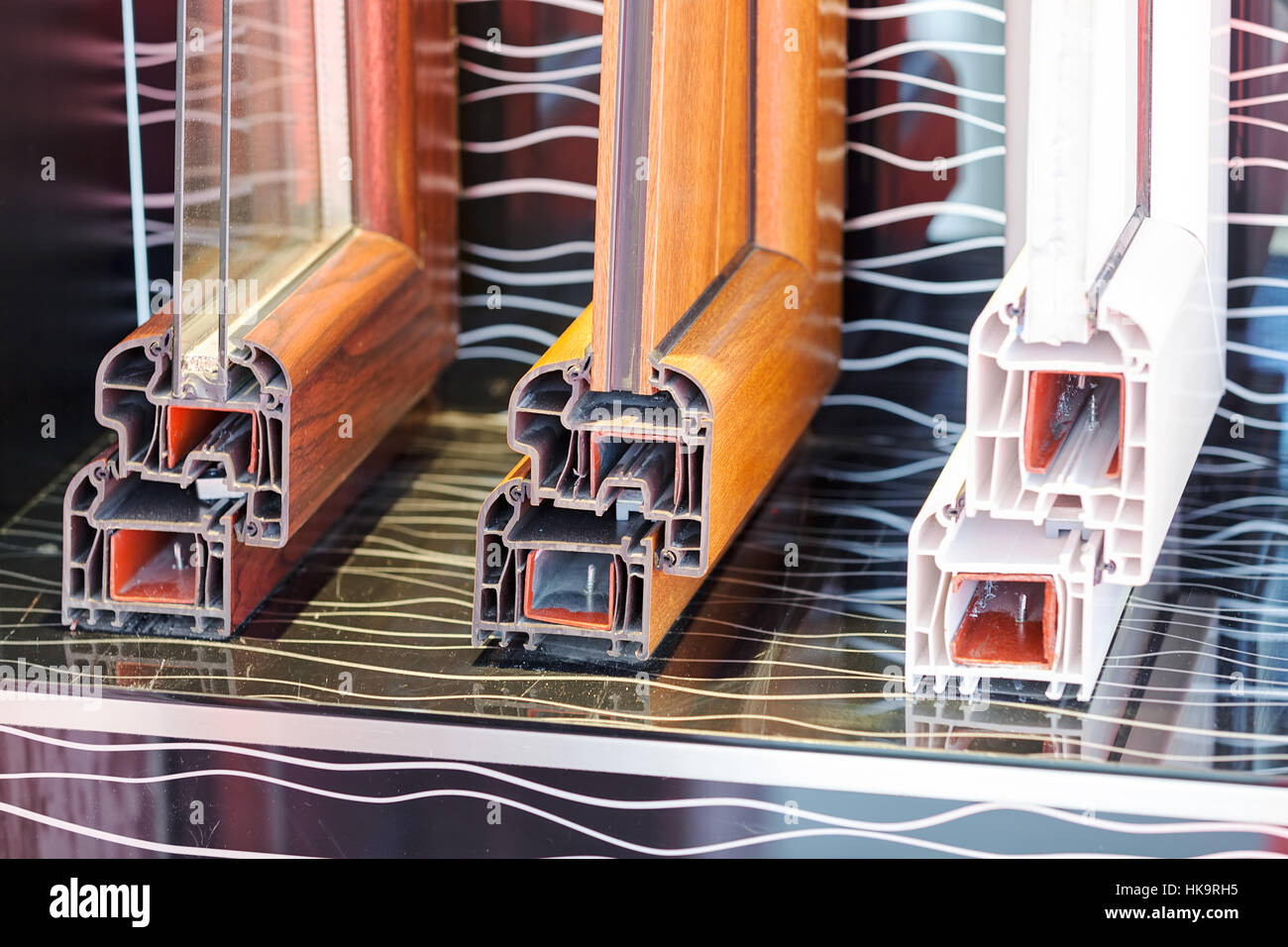 cross-section aluminum window frames on a colorful background , note ...