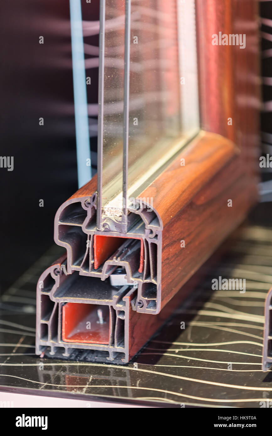 cross-section aluminum window frames on a colorful background , note ...