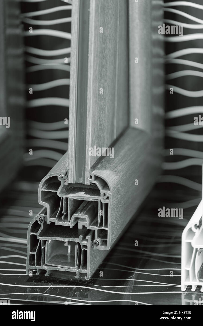 cross-section aluminum window frames on a colorful background , note ...