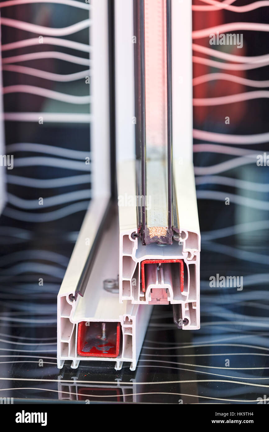 cross-section aluminum window frames on a colorful background , note ...