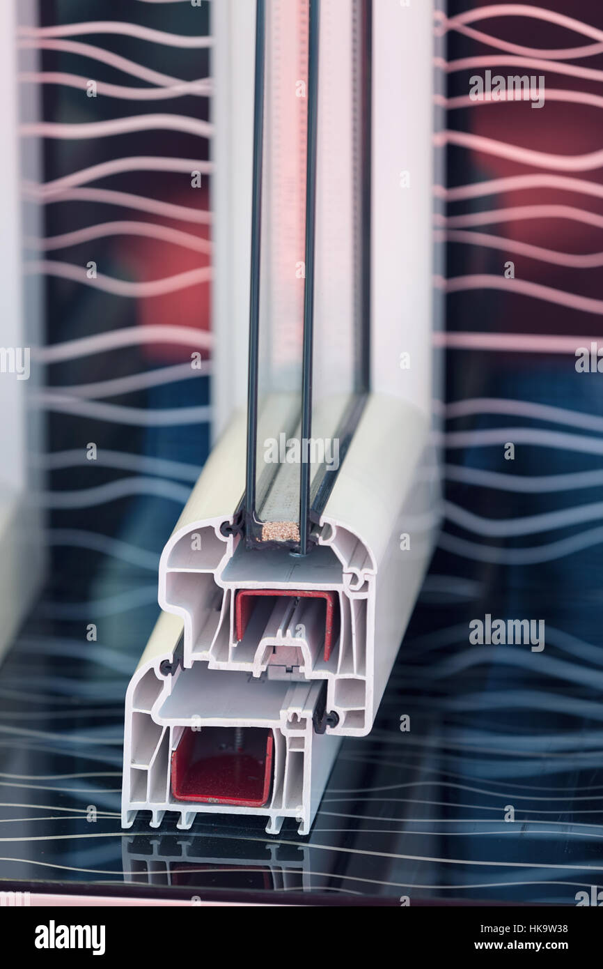 cross-section aluminum window frames on a colorful background , note ...