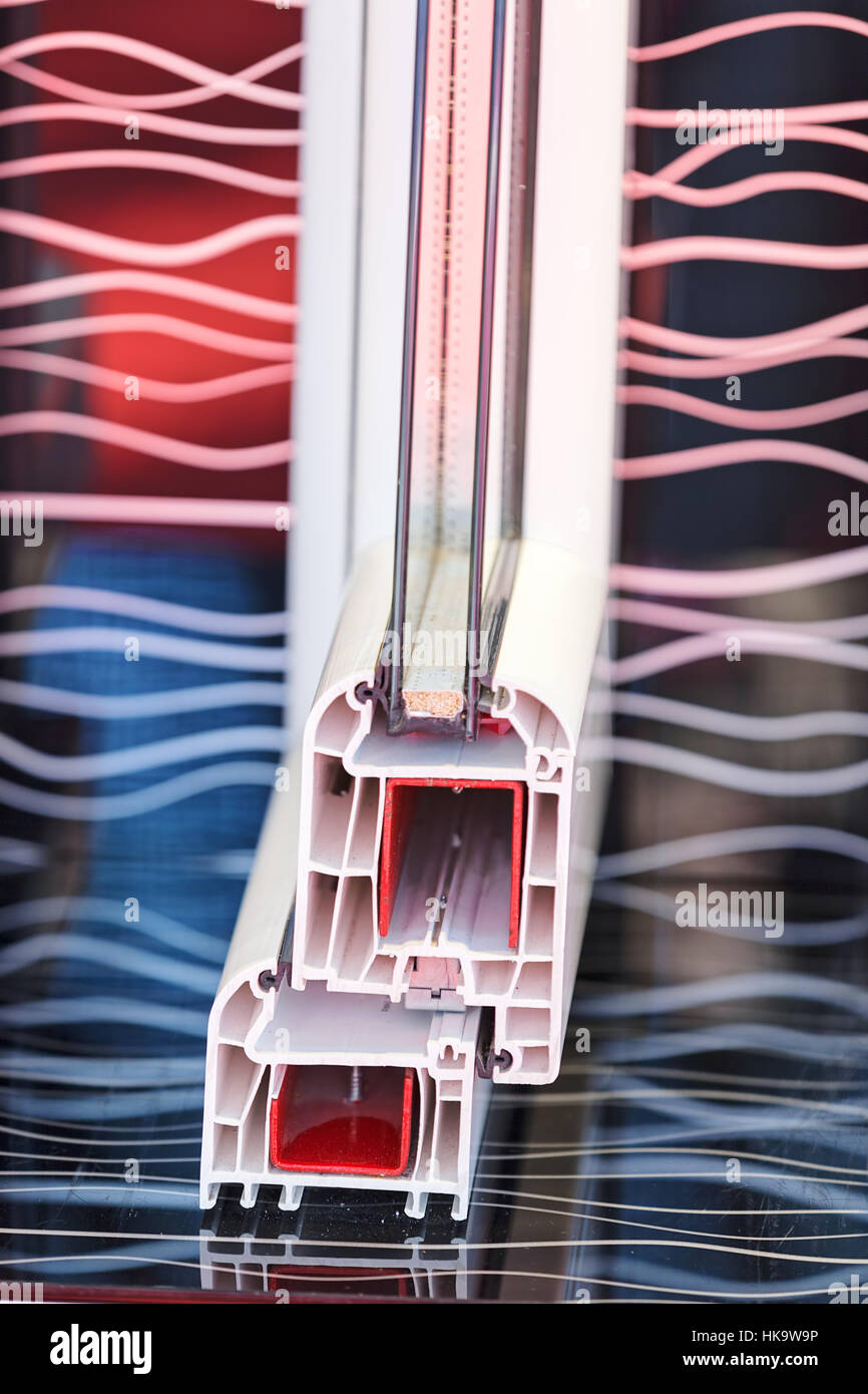 cross-section aluminum window frames on a colorful background , note ...