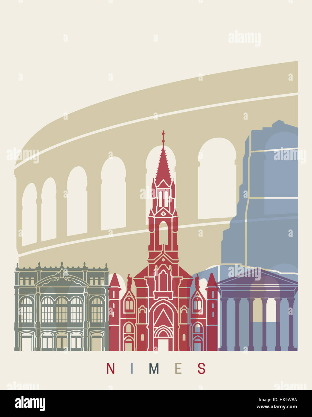 Nimes skyline poster in editable vector file Stock Photo - Alamy