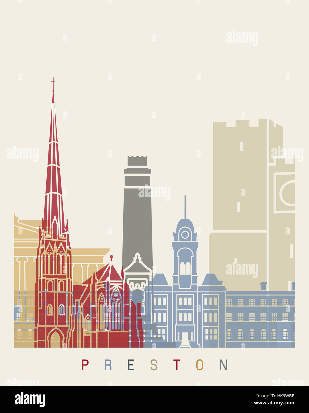 Preston skyline poster in editable vector file Stock Photo - Alamy