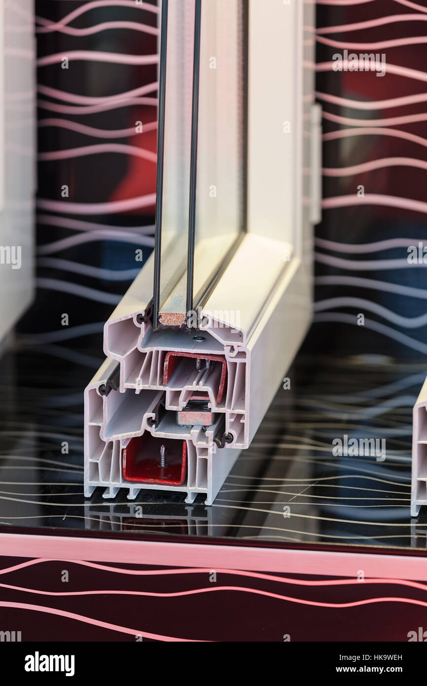 cross-section aluminum window frames on a colorful background , note ...