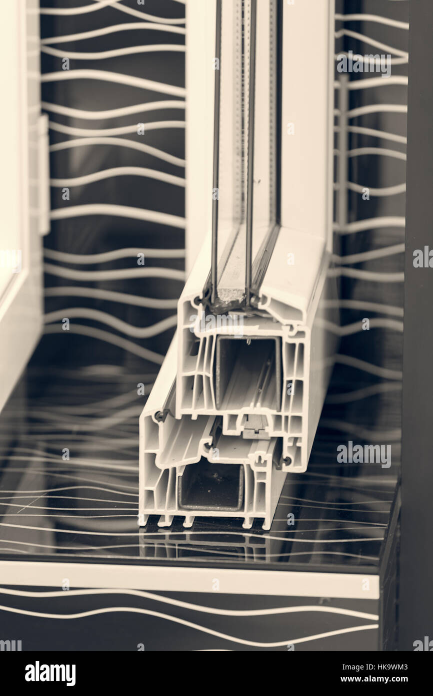 cross-section aluminum window frames on a colorful background , note ...