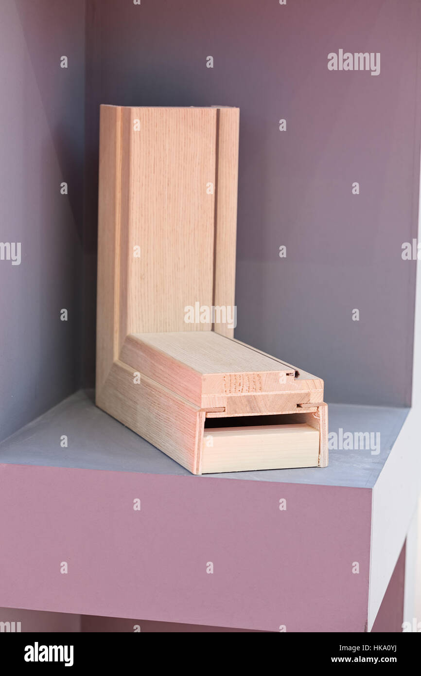 cross-section of wooden frame for the window, note shallow depth of ...