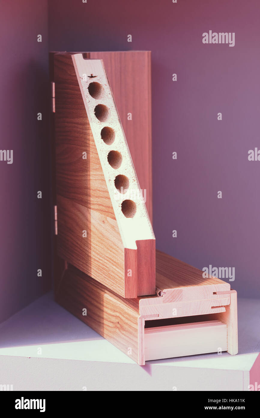 cross-section of wooden frame for the window, note shallow depth of ...