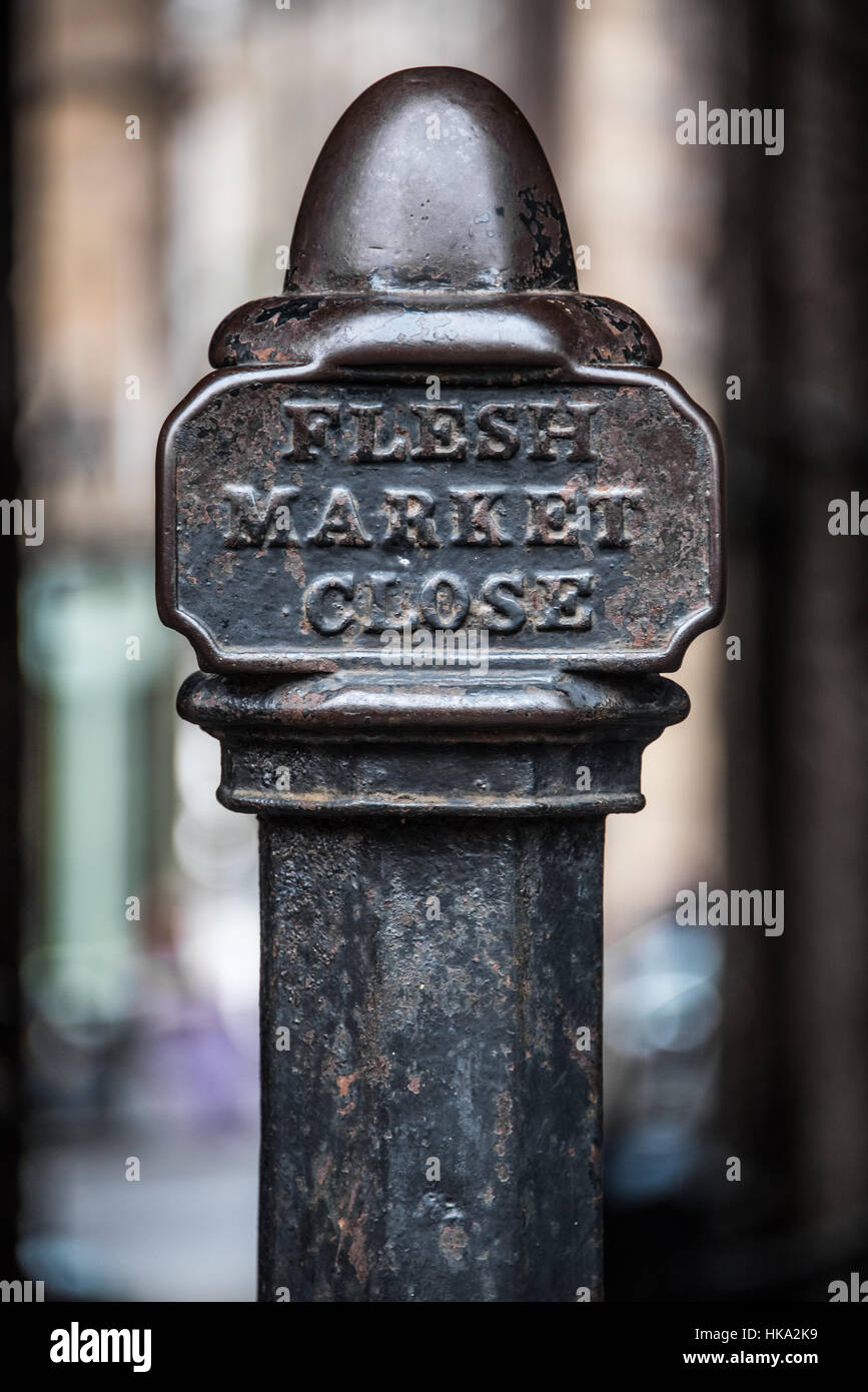 antique metal post at Fleshmarket Close in Edinburgh, Scotland Stock ...