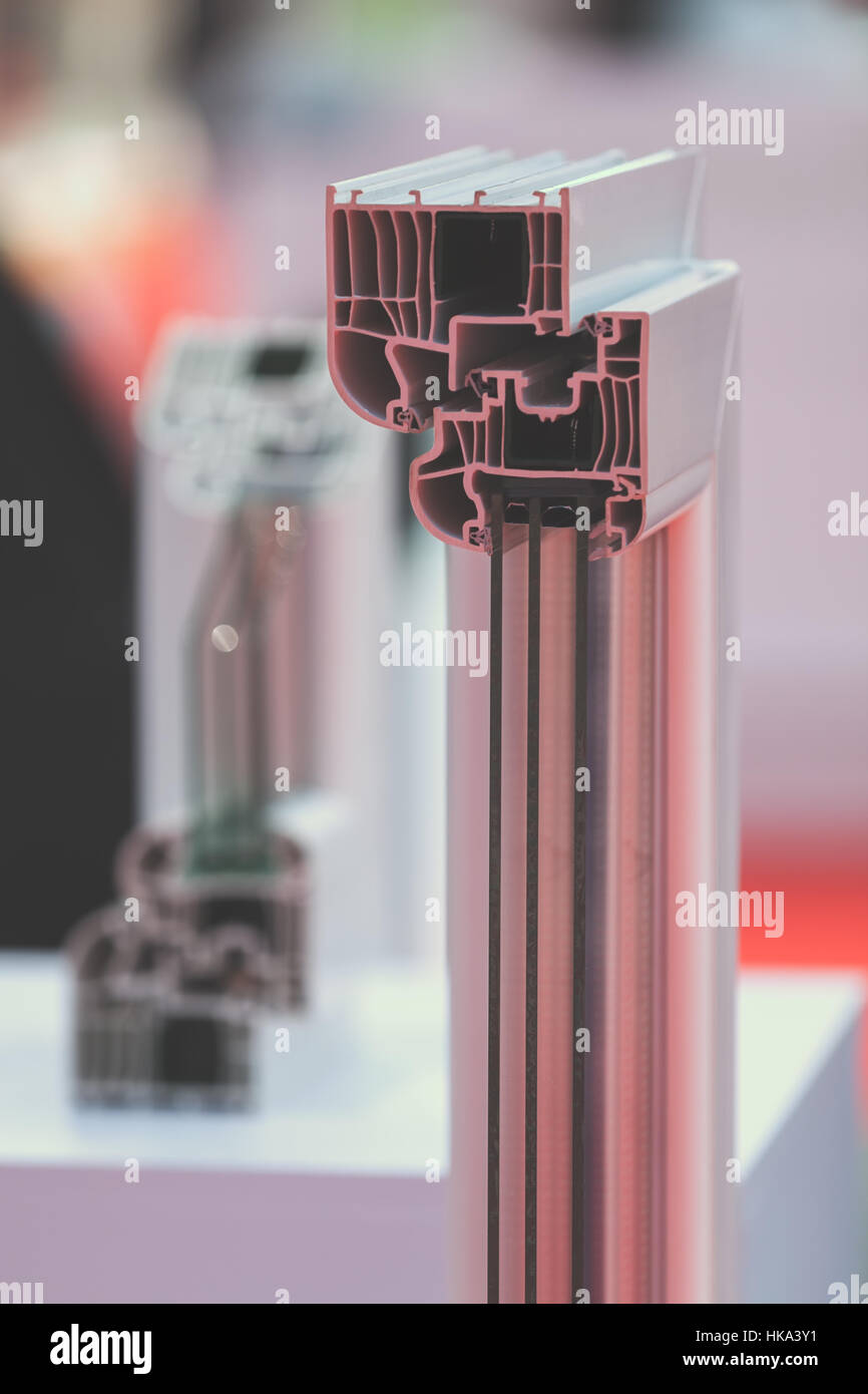 cross-section aluminum window frames, note shallow depth of field Stock ...