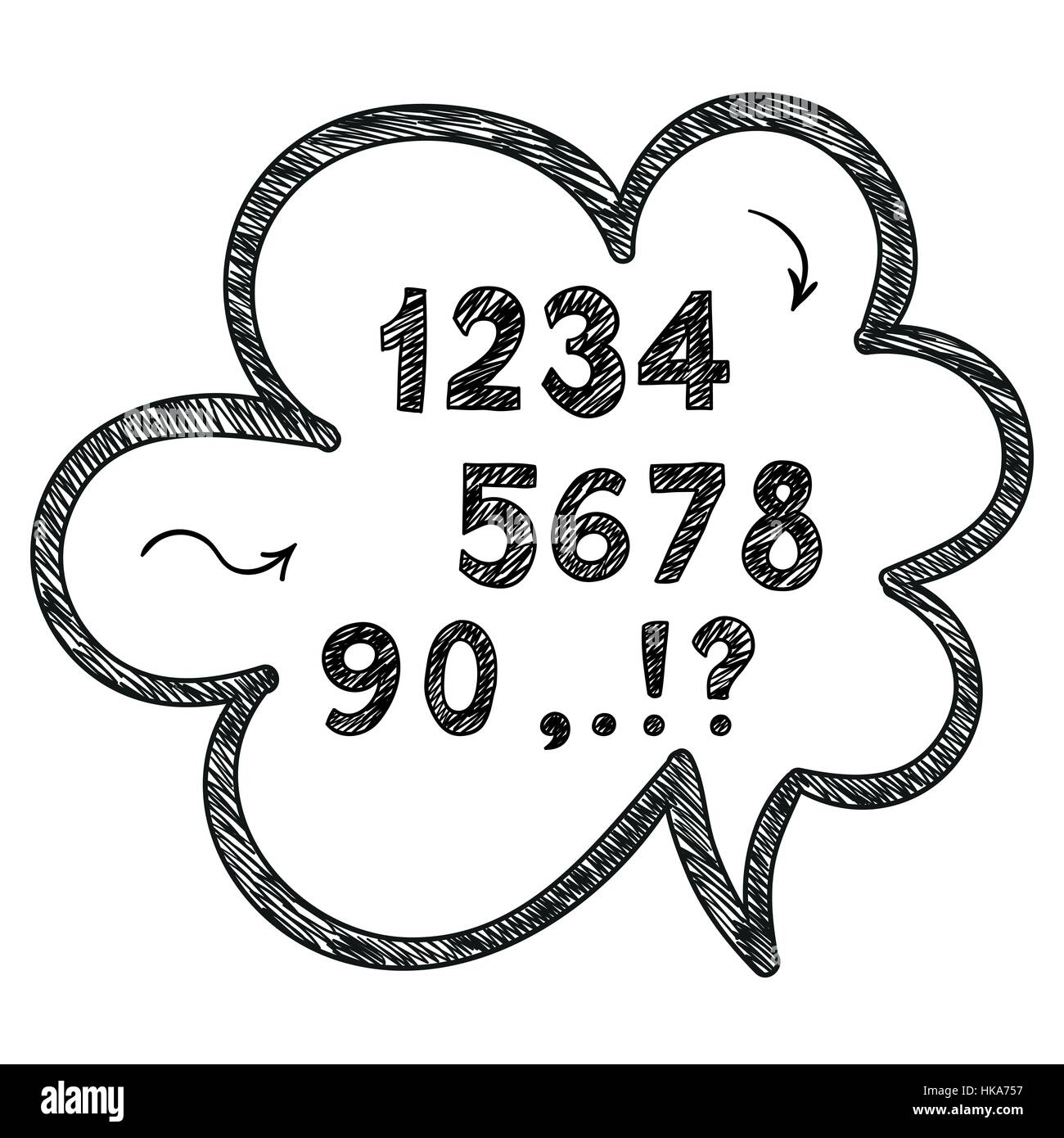 Vector hand drawn doodle numbers in clouds, mathematical and money ...
