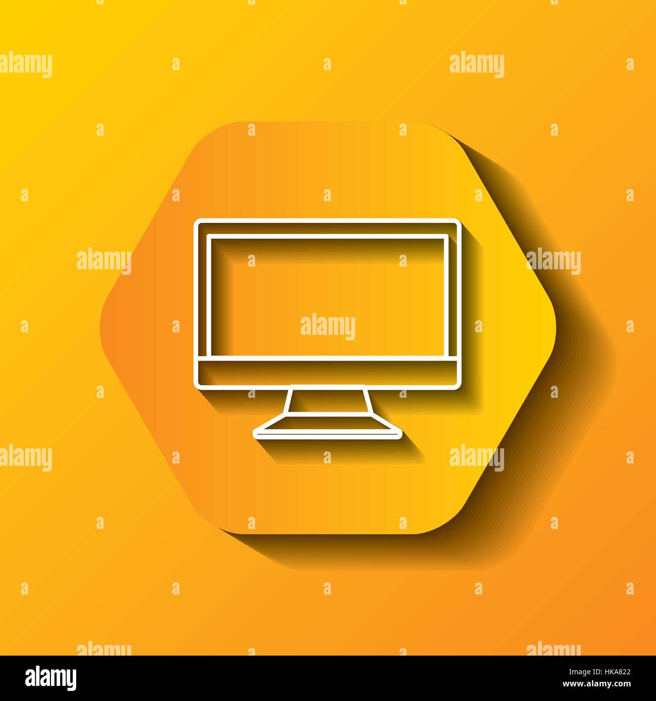 hexagon button with computer monitor icon over yellow background ...