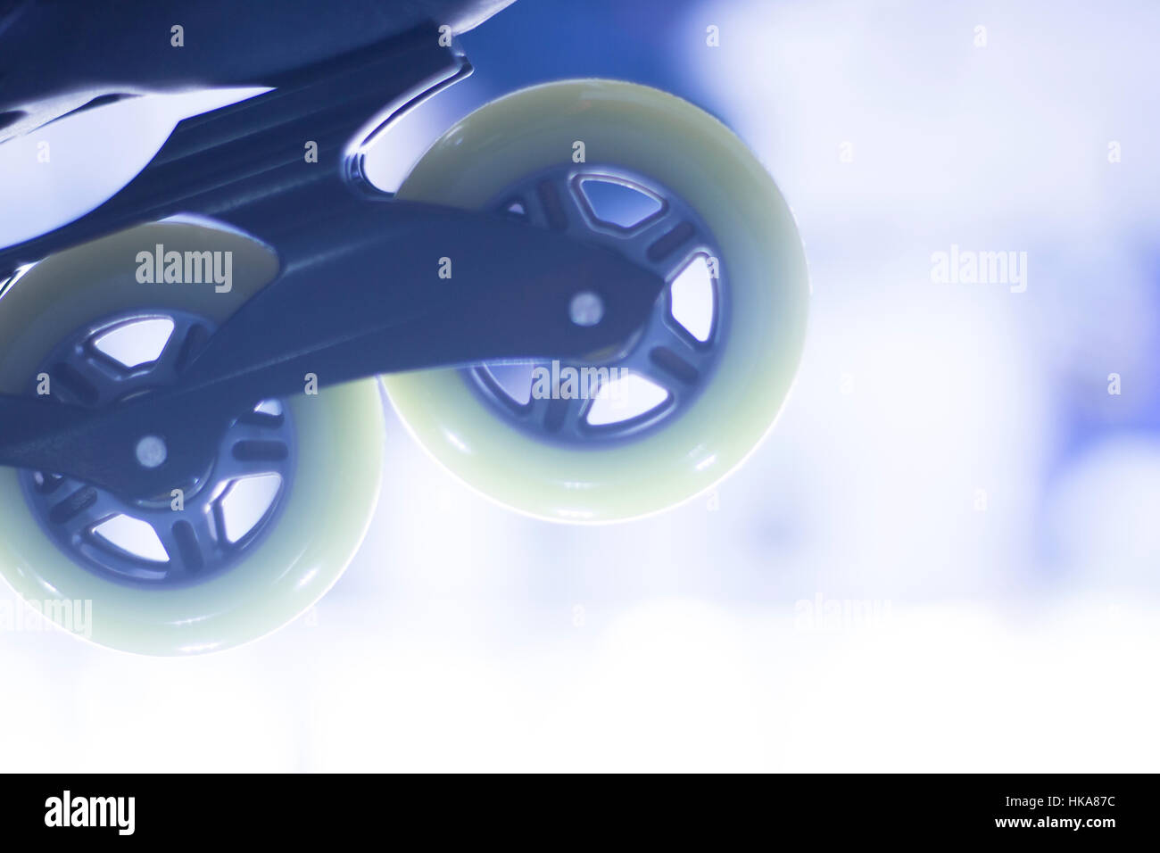 Freestyle inline skates boots and wheels in retail store shop window ...