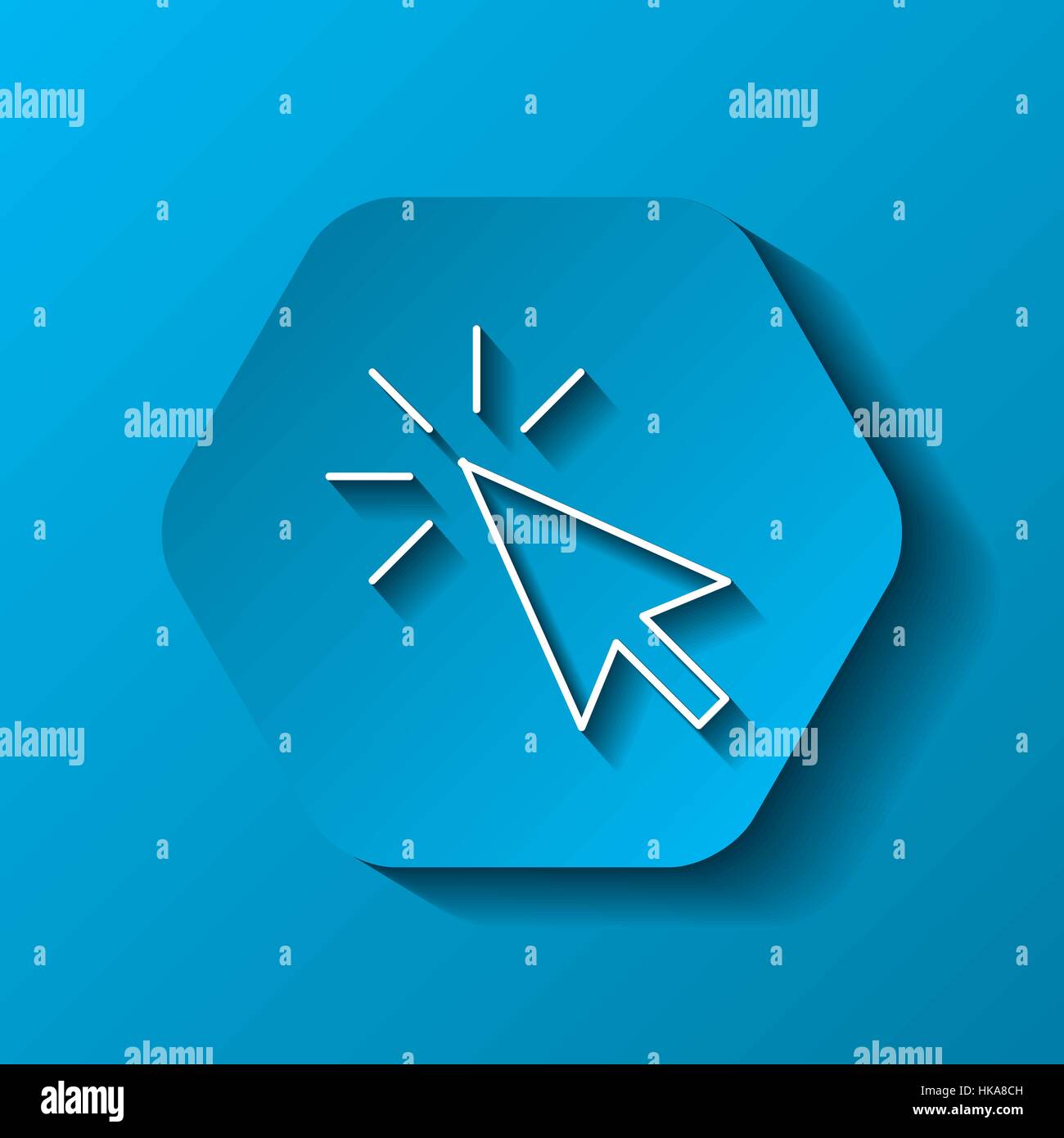 hexagon button with mouse cursor icon over blue background. colorful design. vector illustration ...