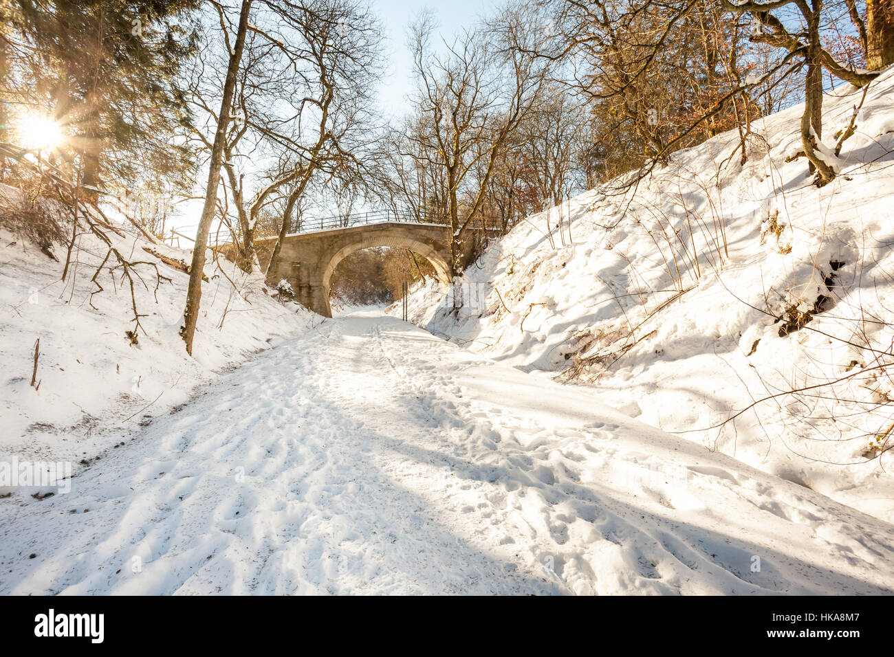 in the Walloon Ardennes longest road there is a bridge in the snow ...