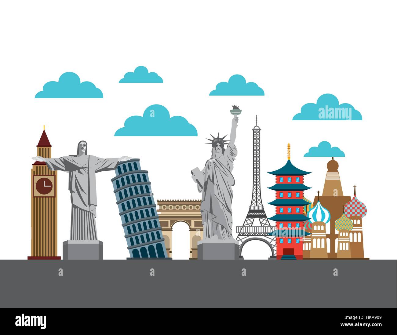 iconic monuments of the world over sky background. travel and tourism ...