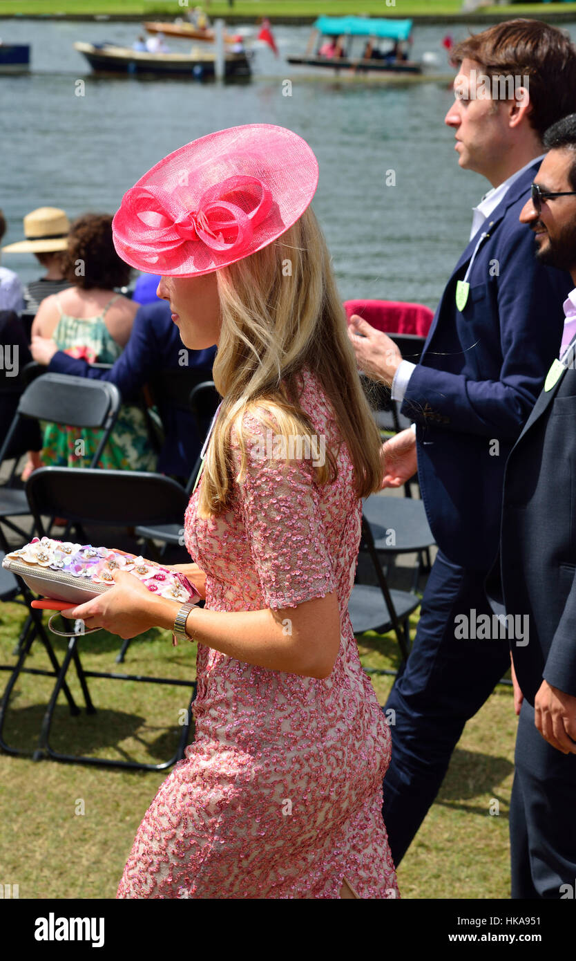 Pretty fashionable girl walking in the Regatta Enclosure, at Henley ...
