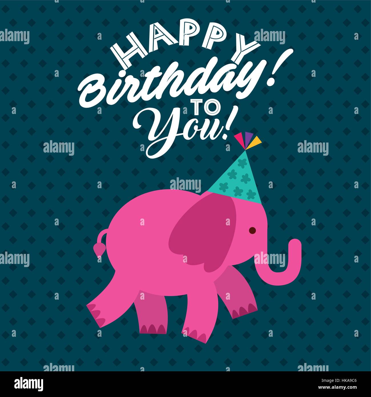 happy birthday card with cute elephant icon. colorful design. vector ...