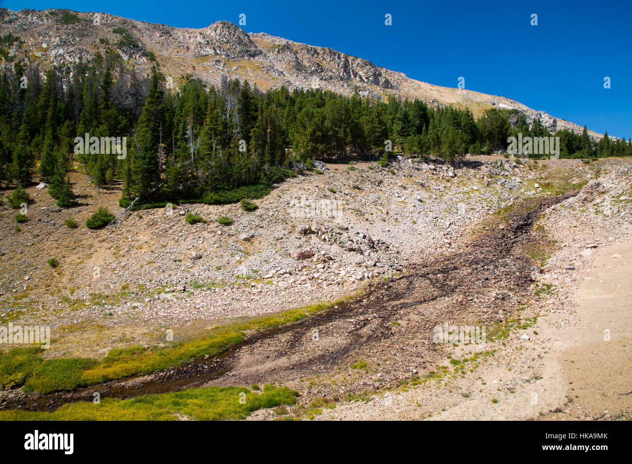 A small creek flowing over talus along the Beartooth Loop Trail in the ...