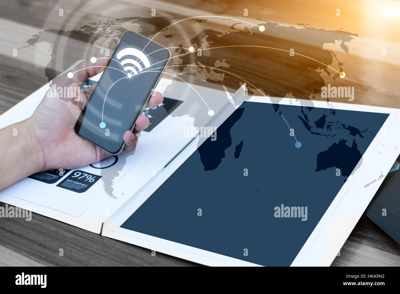 business globalization connection technology concept ,Close up of a man ...