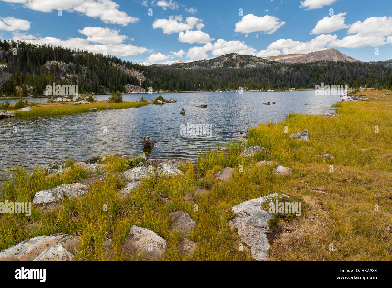 Stockade Lake below peaks of the Beartooth Mountains along the ...