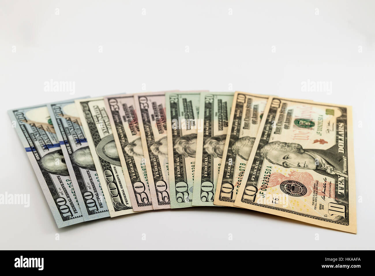 US american dollar money bills spread on white background Stock Photo ...