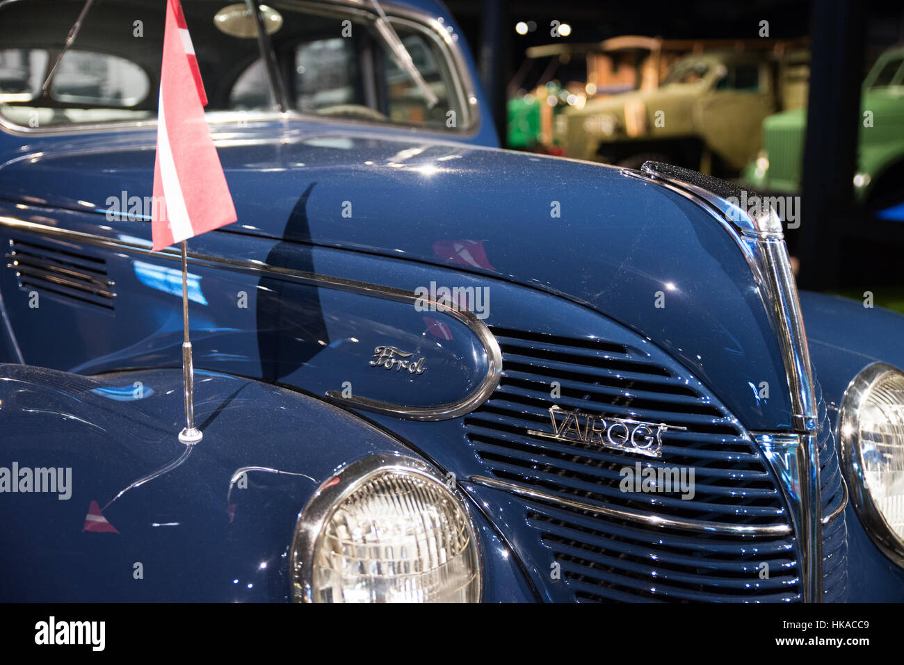 Hood of a blue Ford-Vairogs, Riga Motor Museum, Latvia Stock Photo - Alamy