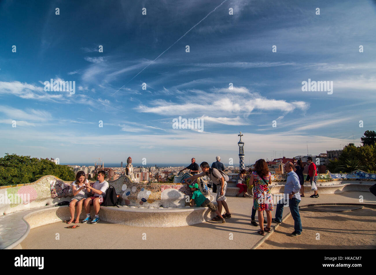Barcelona, Spain - September 20, 2014: Large undulating seating area in ...