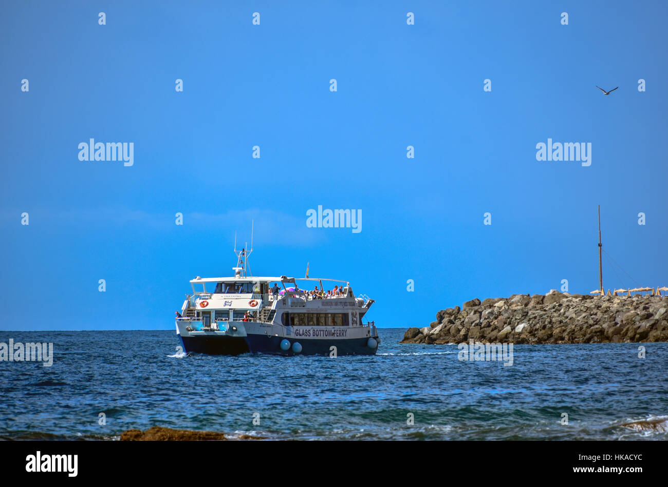 Glass bottomed boat ferry between Puerto Rico and Mogan, Gran Canaria ...