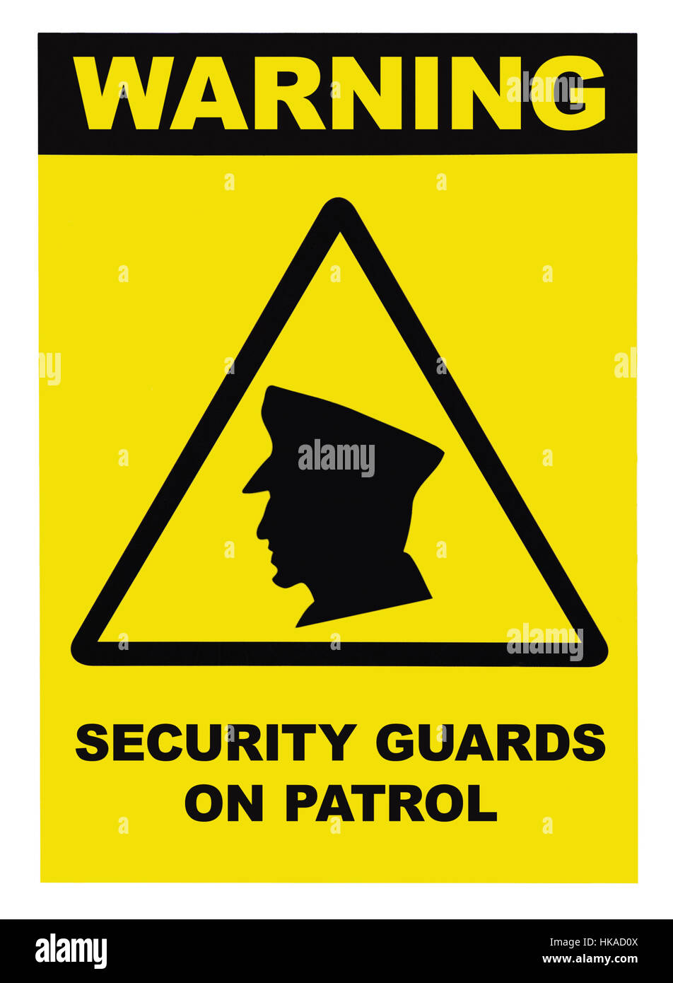 Security guards on patrol warning text sign label, yellow isolated ...