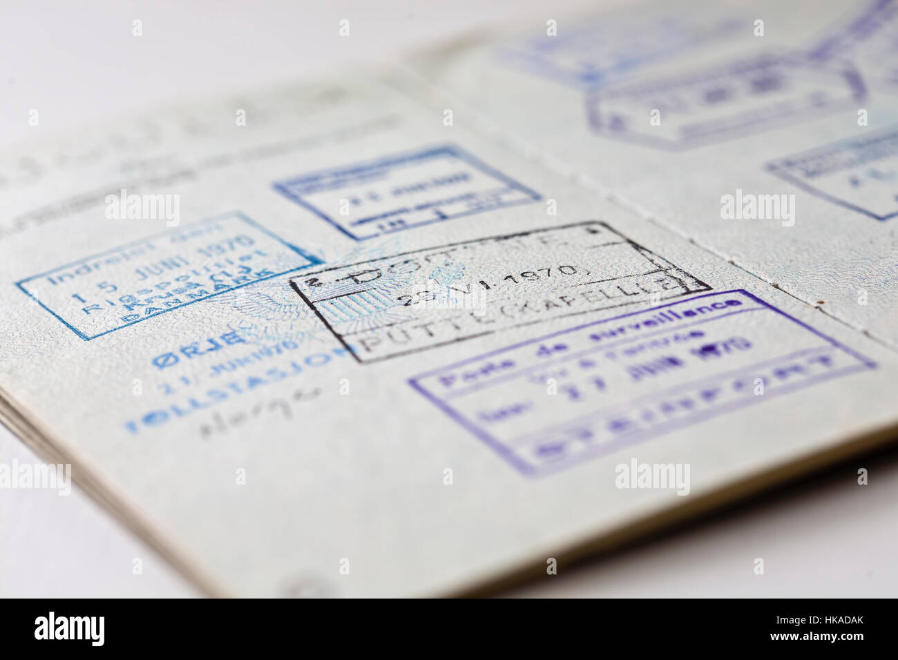 country stamps on US passport shallow dof Stock Photo - Alamy