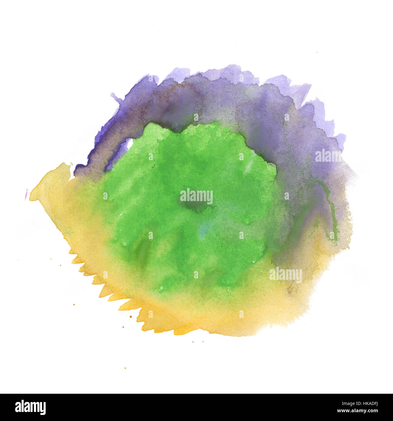 Watercolor white background yellow green purple, abstract stains ...