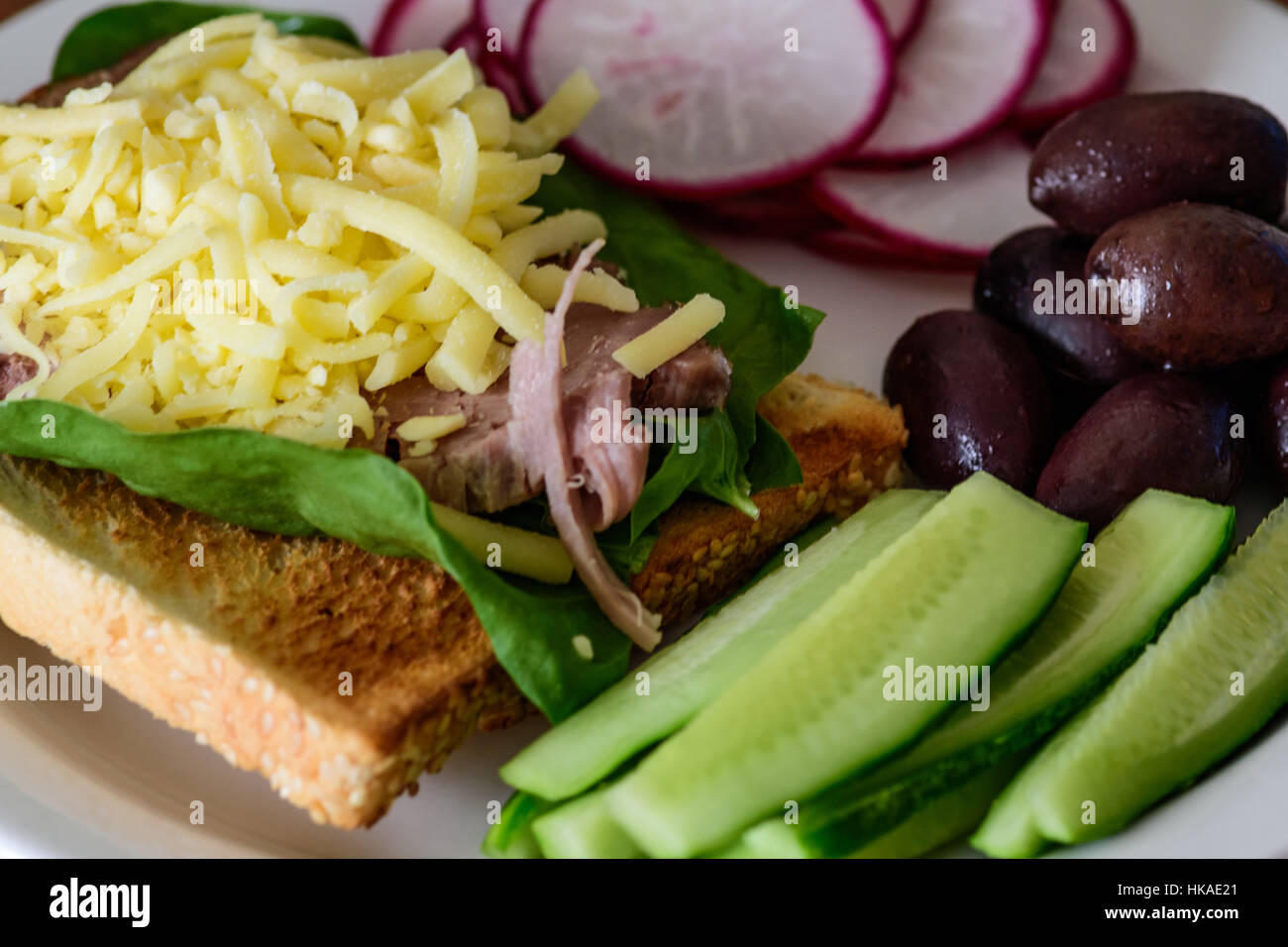 healthy breakfast, toast with meat and vegetables Stock Photo - Alamy