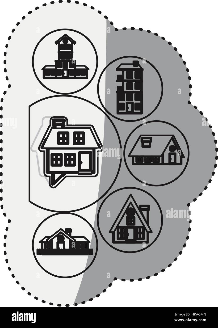 sticker silhouette houses logo design in bubbles Stock Vector Image ...