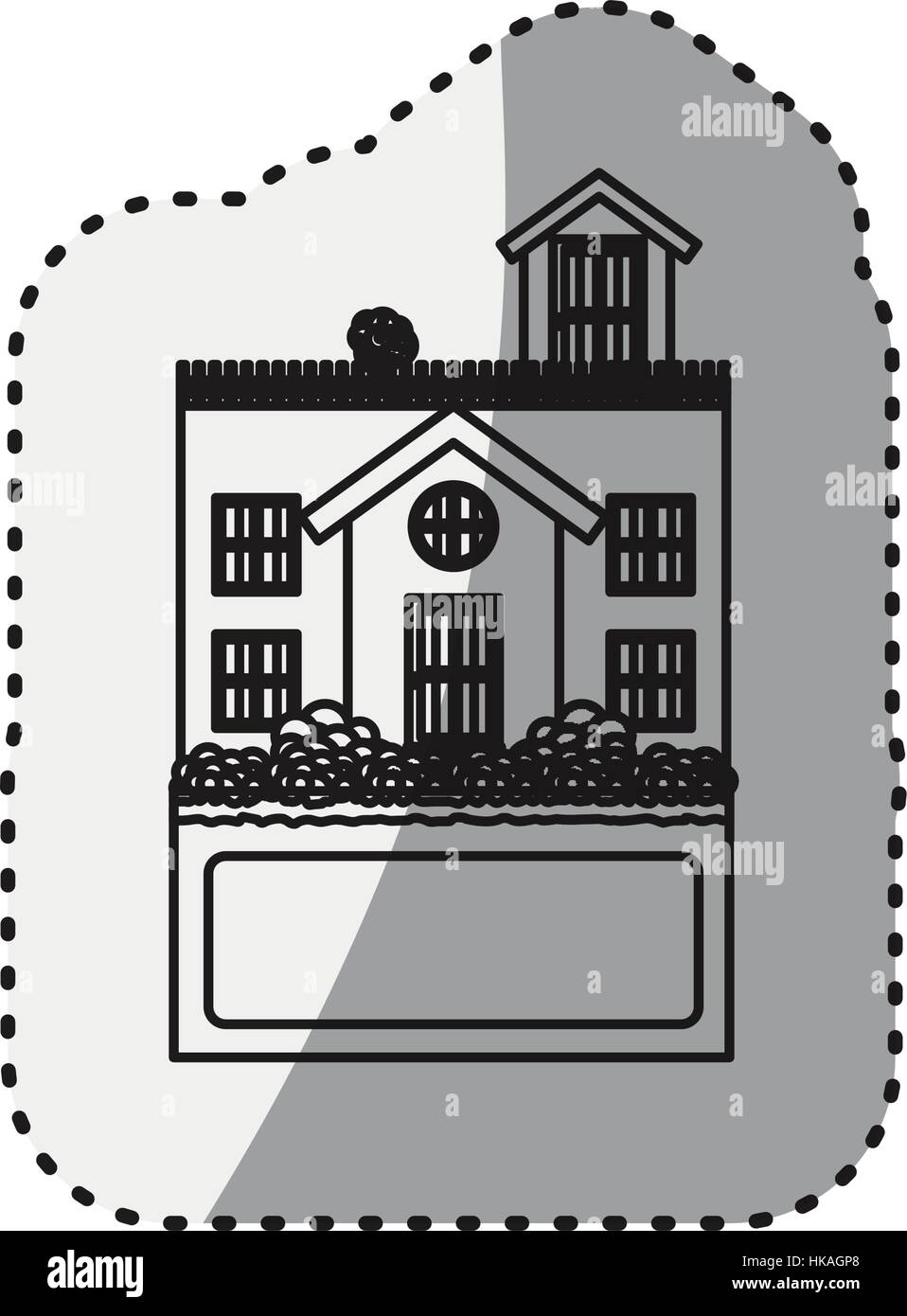 sticker silhouette house with terrace and label Stock Vector Image ...