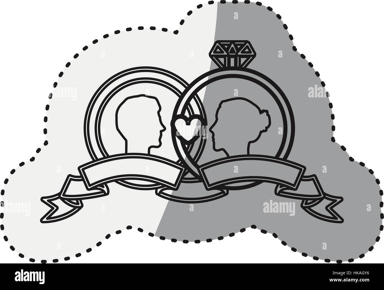 sticker silhouette rings engagement with labels Stock Vector Image ...