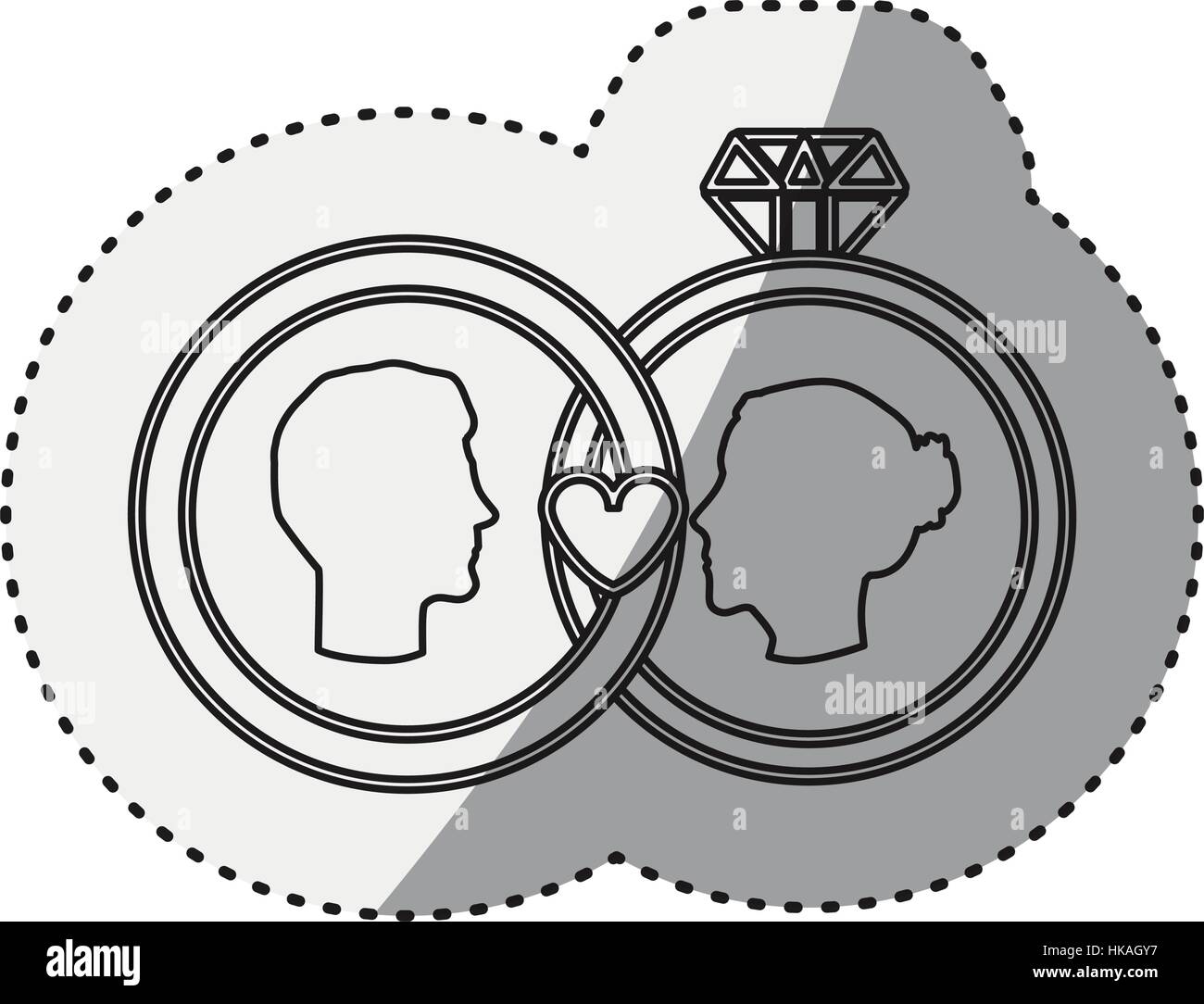sticker silhouette profile face engagement and diamond rings Stock ...