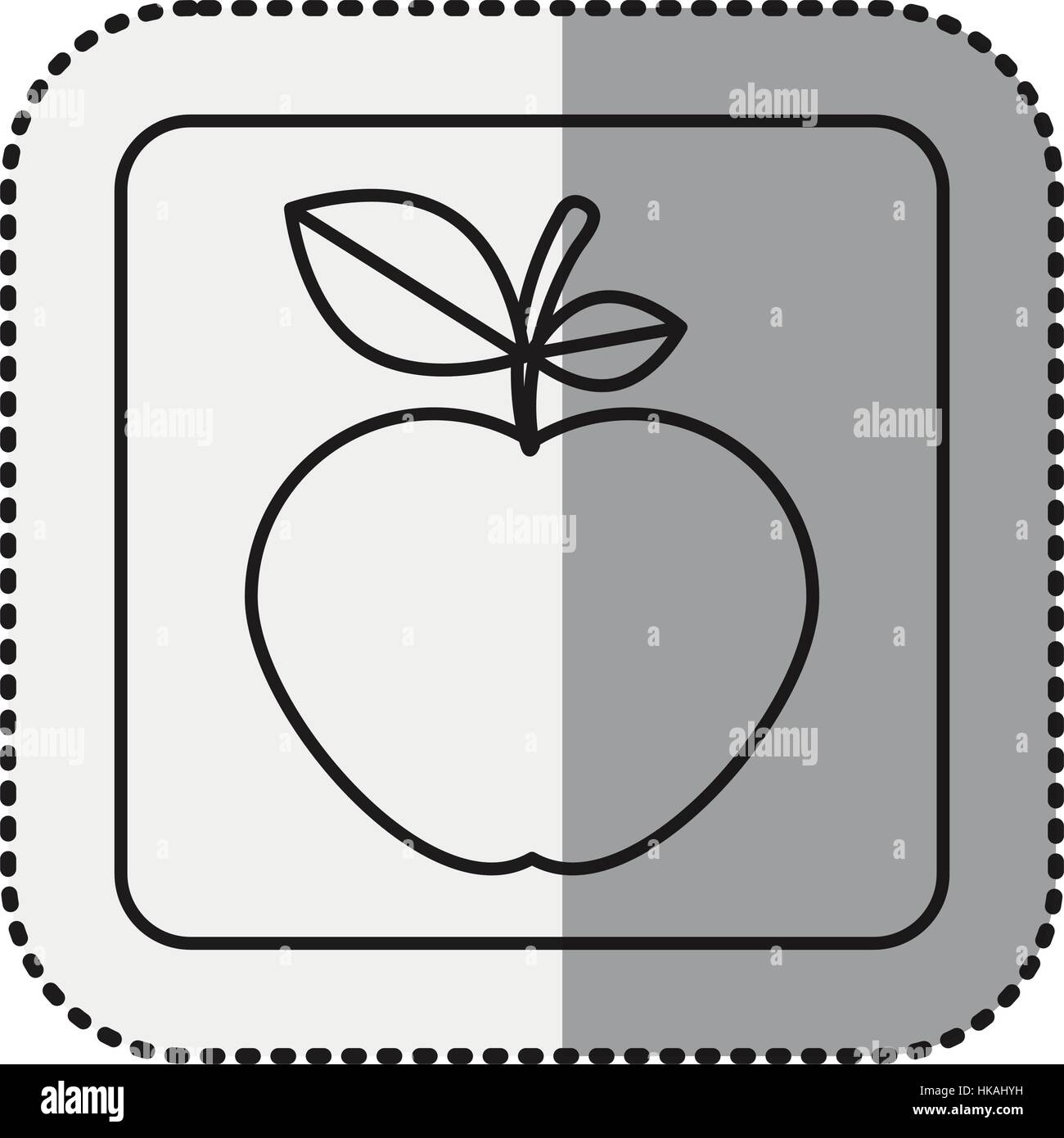 monochrome square contour with middle shadow sticker with apple fruit ...