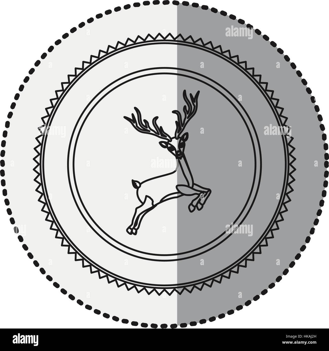 monochrome circle with middle shadow sticker with reindeer jumping ...