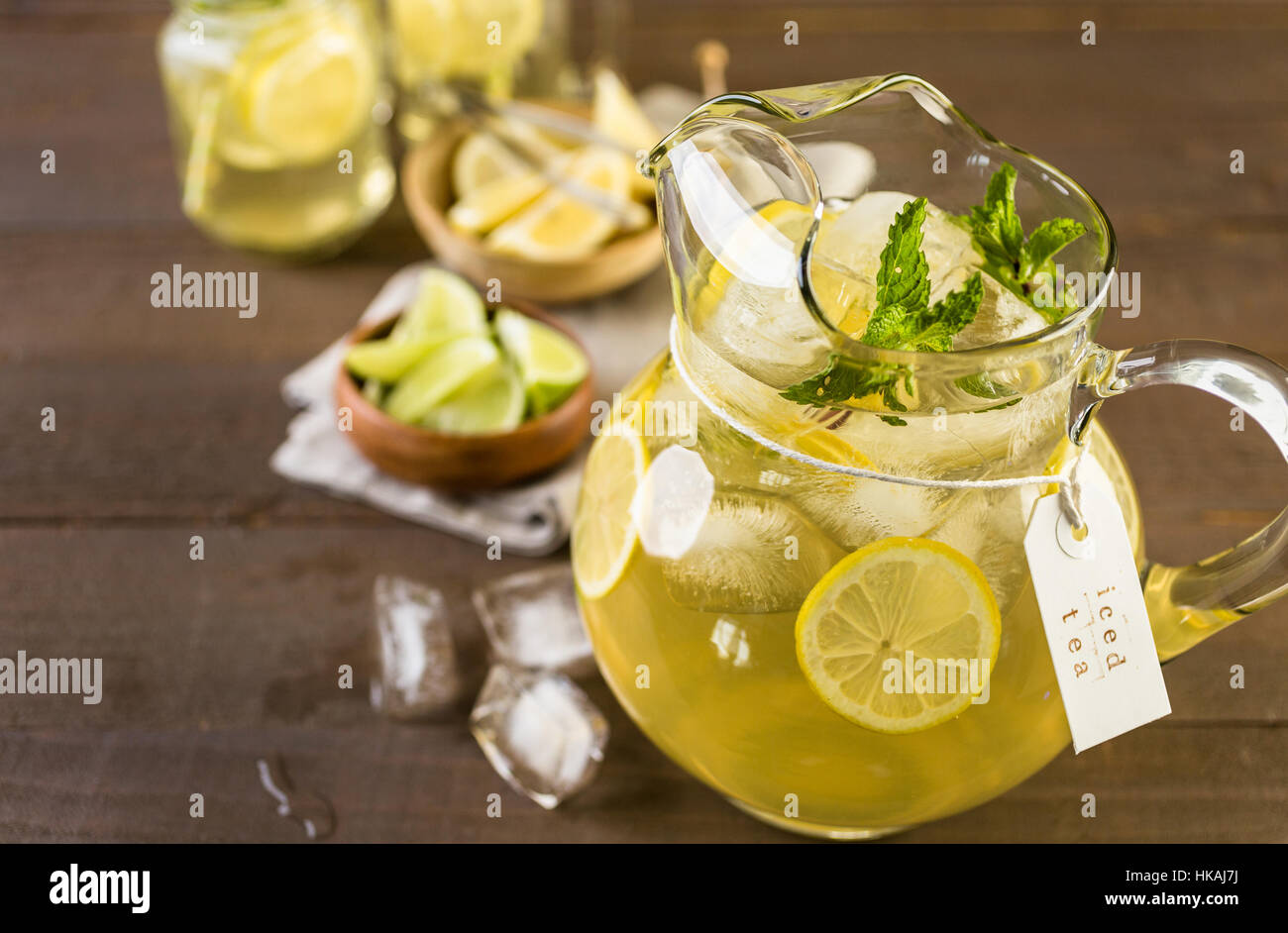 Green tea with citrus in pitcher Stock Photo - Alamy