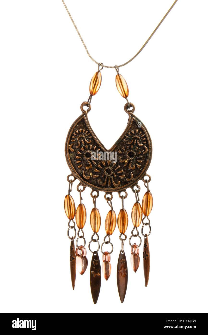 artistic jewelry necklace with pendant on white background Stock Photo ...