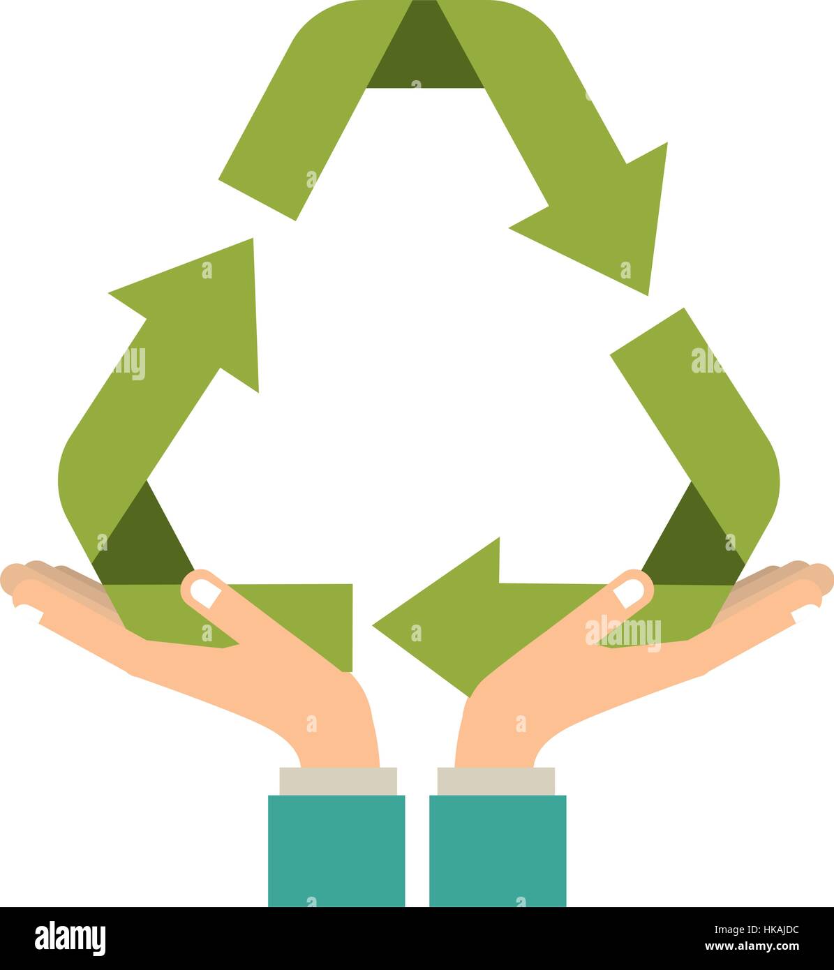 colorful sticker of hands holding a green recycling symbol shape Stock ...